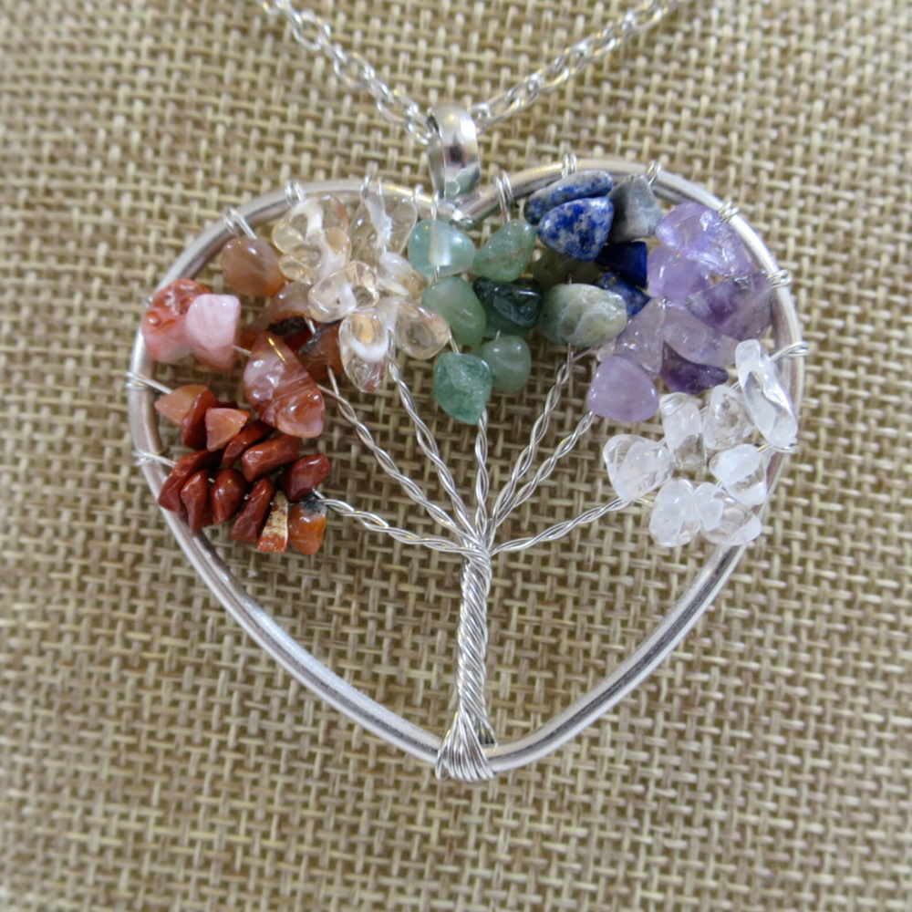 7 Chakra Natural Raw Stone Tree Of Life Pendant Necklace Reiki Jewelry ...